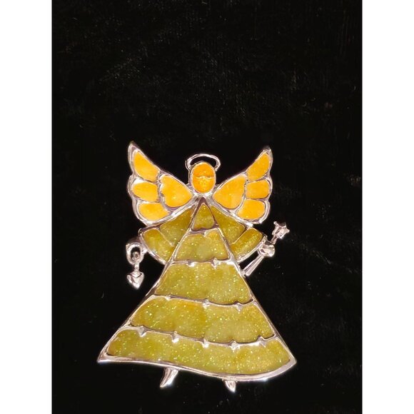 Unknown | Jewelry | Silver And Enamel Angel Brooch | Poshmark